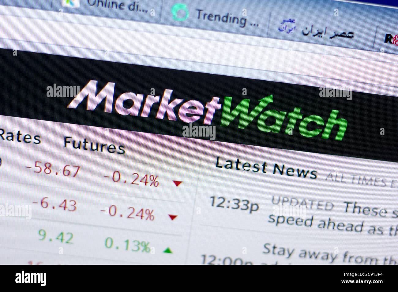 Ryazan, Russia - May 27, 2018: Homepage of MarketWatch website on the ...