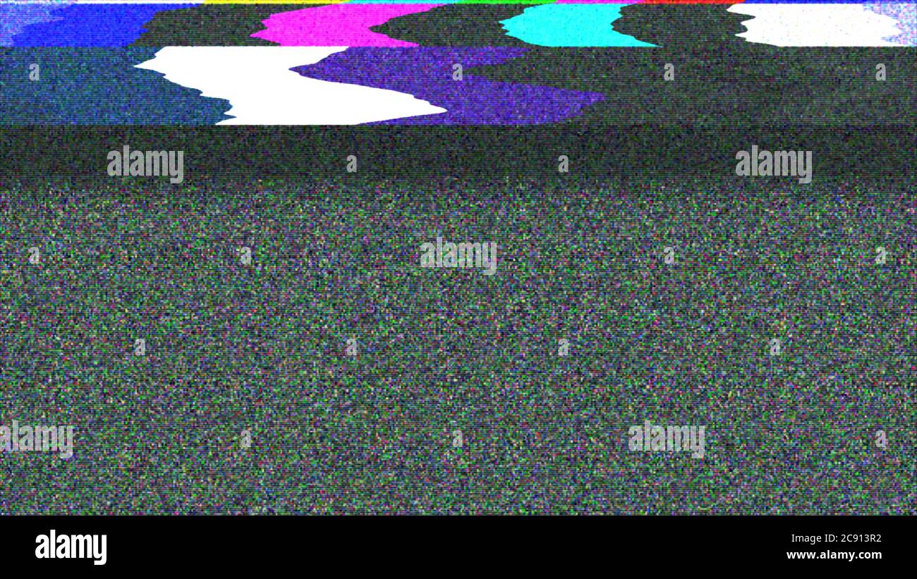 Horizontal distortion of broken video image on black background, VHS ...