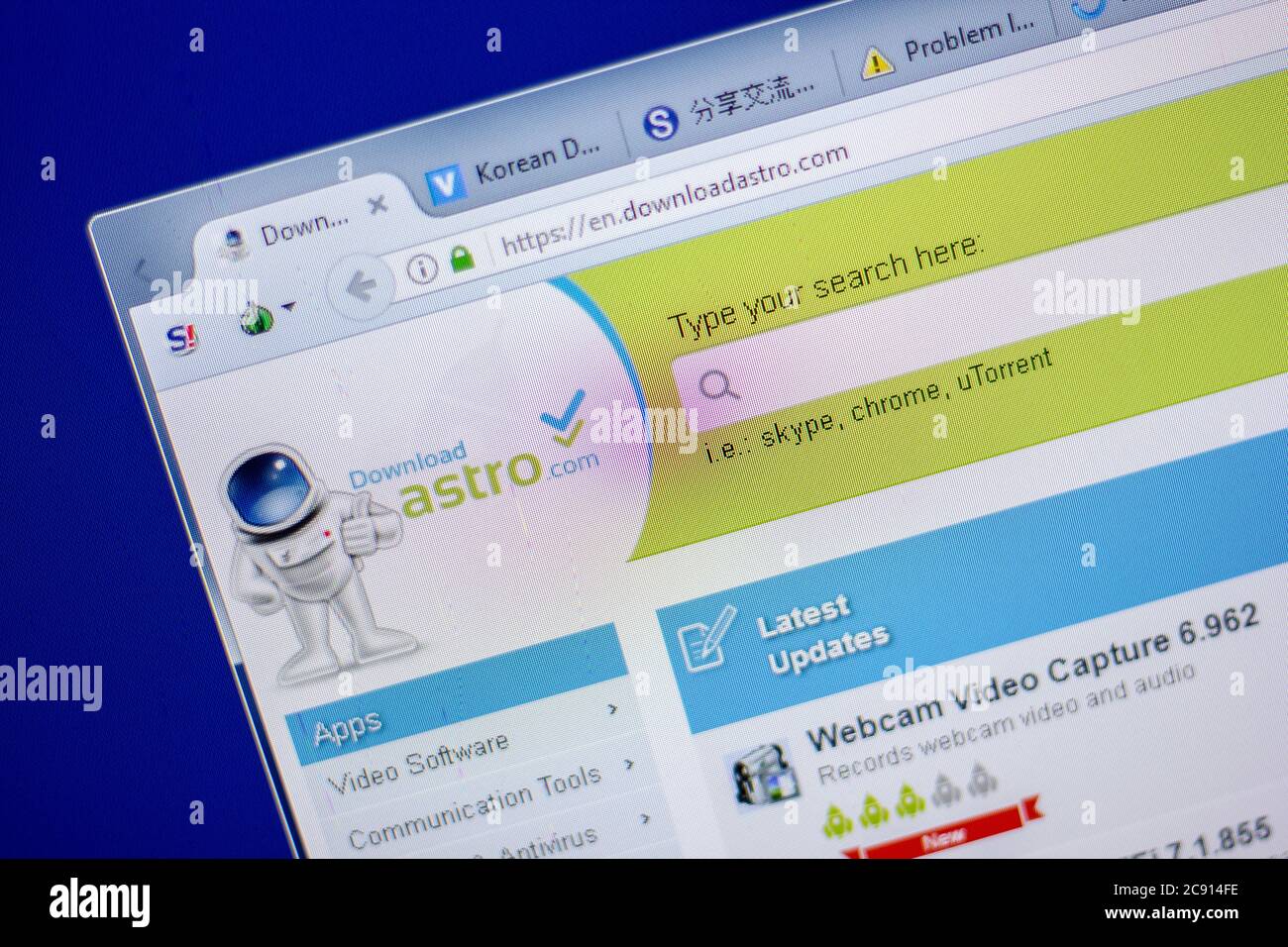 Ryazan, Russia - June 05, 2018: Homepage of DownloadAstro website on the display of PC, url ...