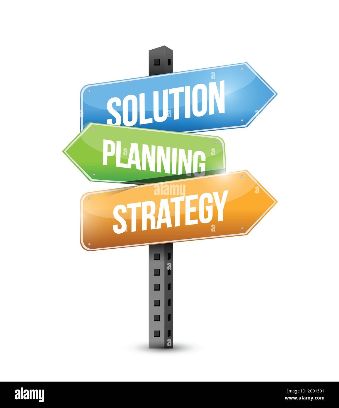 Solution, planning and strategy sign illustration design over a white ...