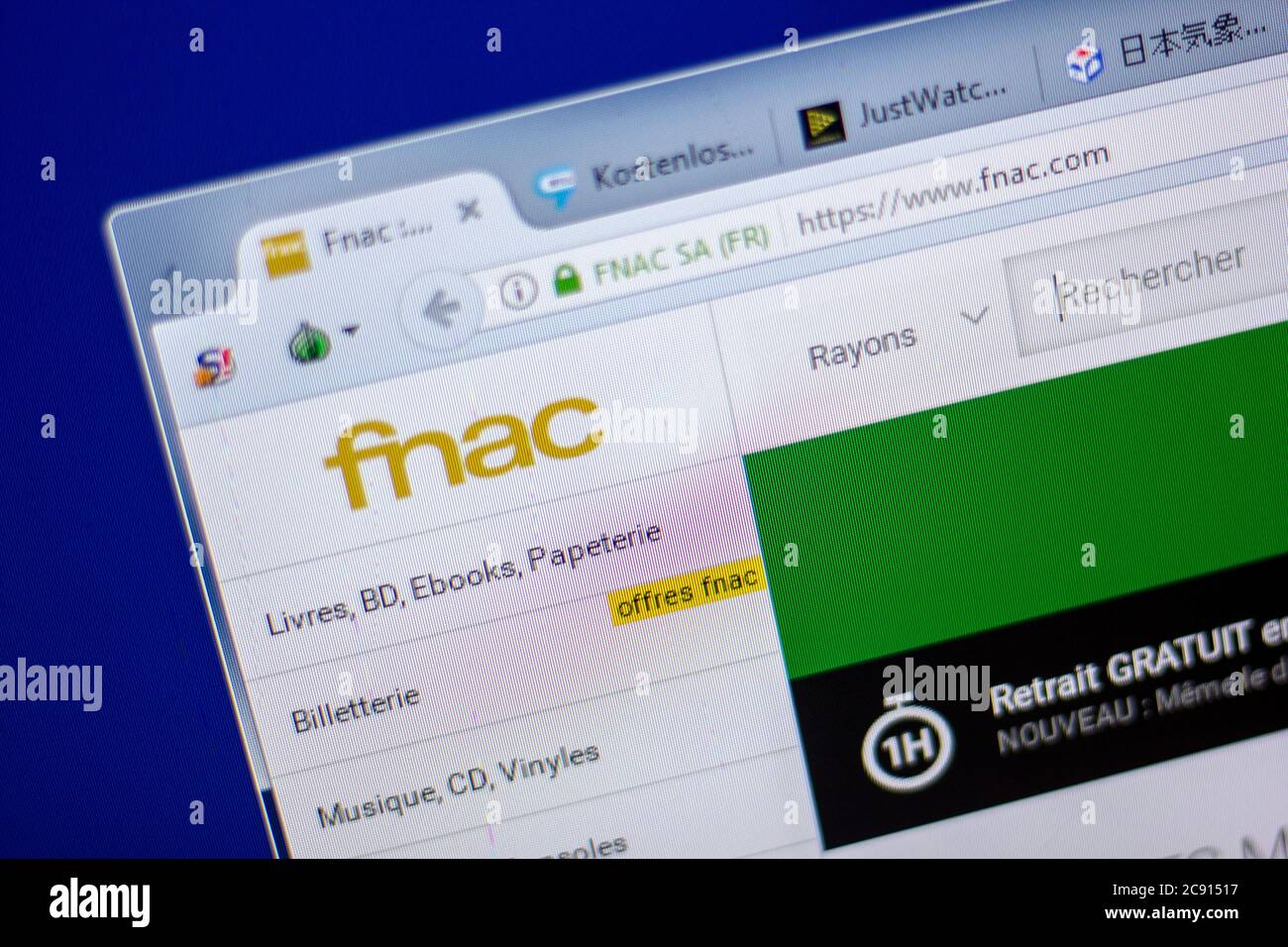 Ryazan, Russia - June 05, 2018: Homepage of Fnac website on the display ...