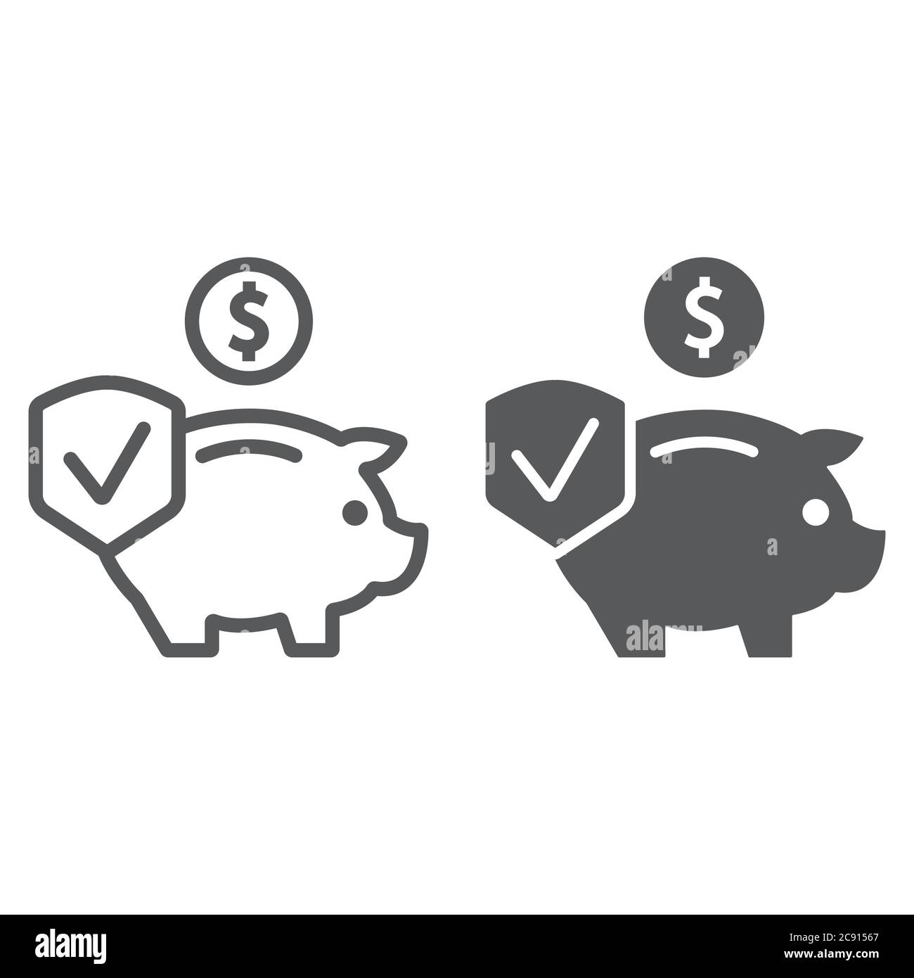 Deposit insurance line and glyph icon, safety and finance, money ...