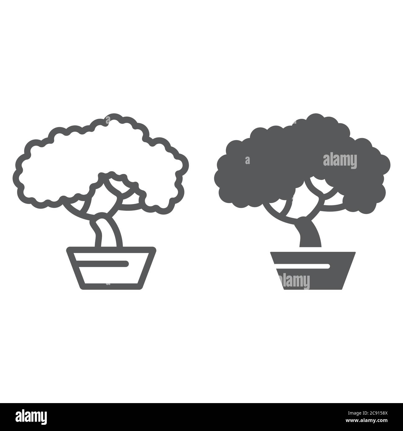 Bonsai line and glyph icon, asian and plant, tree sign, vector graphics ...