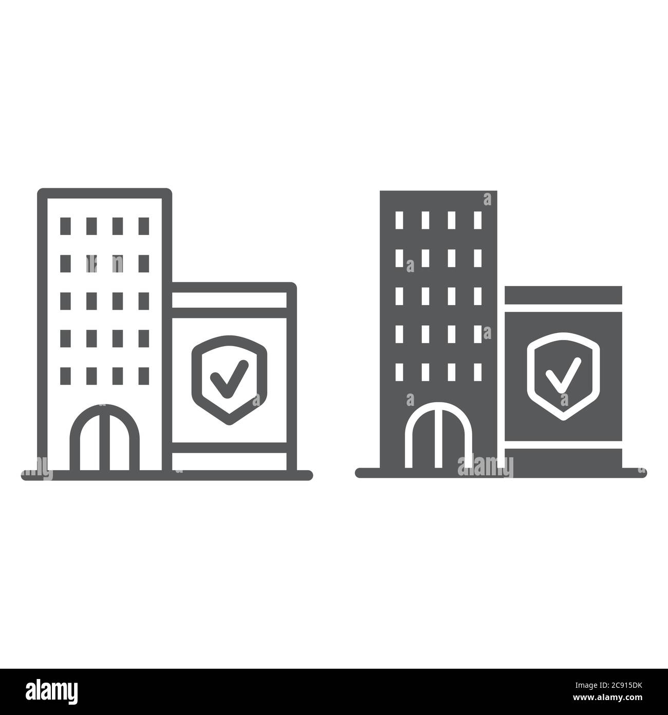 Company insurance line and glyph icon, protection and building ...