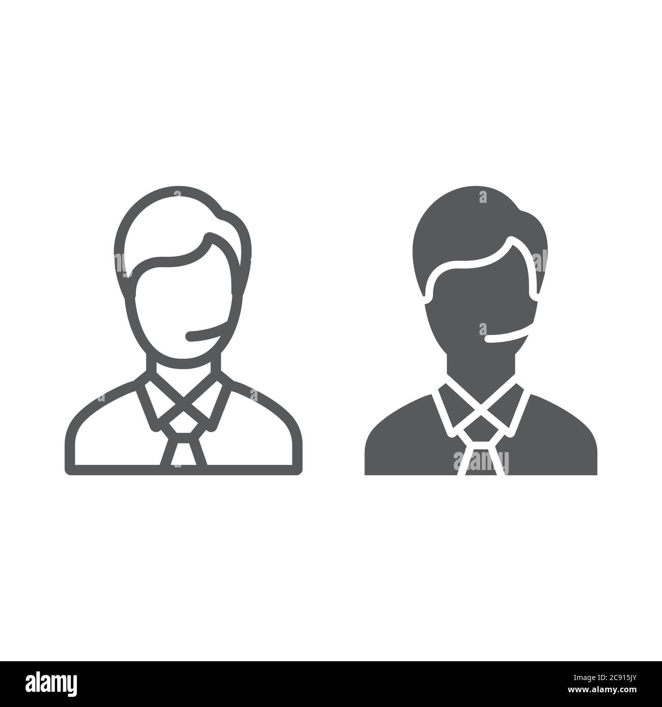 Support man line and glyph icon, call and communication, consultation ...
