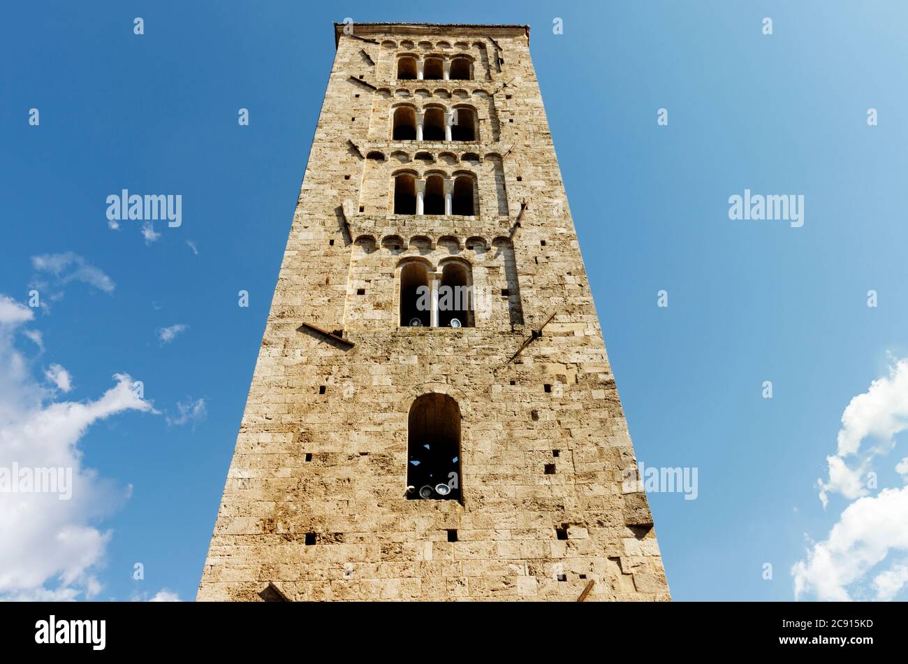 Bell tower of Anagni cathedral against blue sky ,beautiful square tower ...
