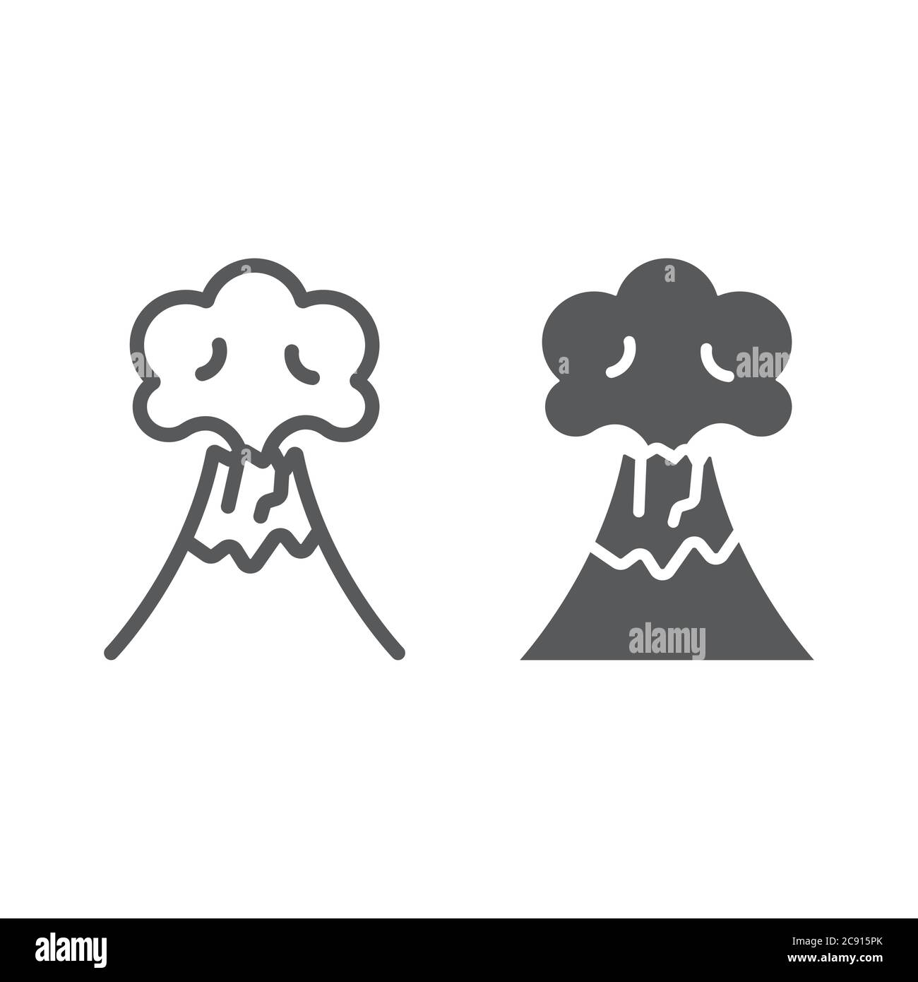 Volcanic eruption line and glyph icon, disaster and explosion, volcano ...
