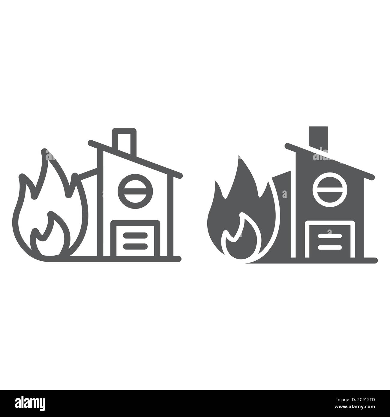 Fire insurance line and glyph icon, protection and house, home on fire ...