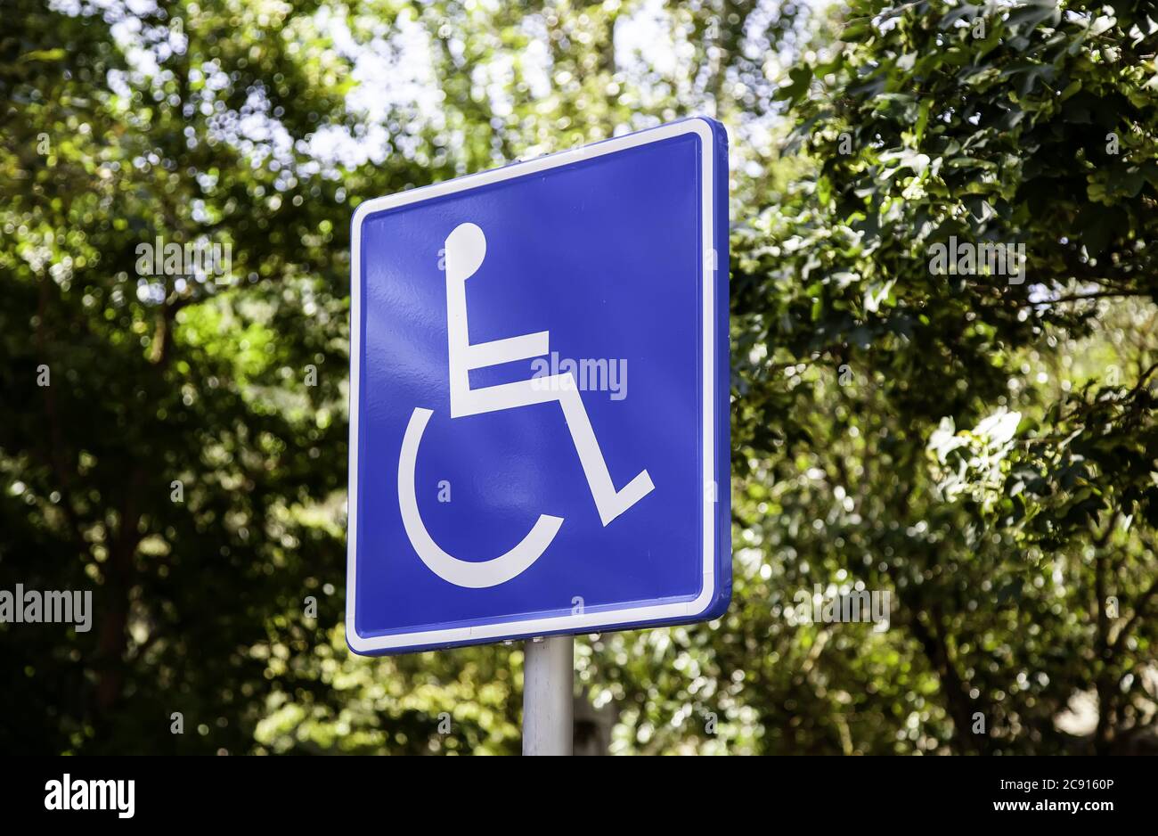 Vertical sign for disabled people, detail of information sign ...