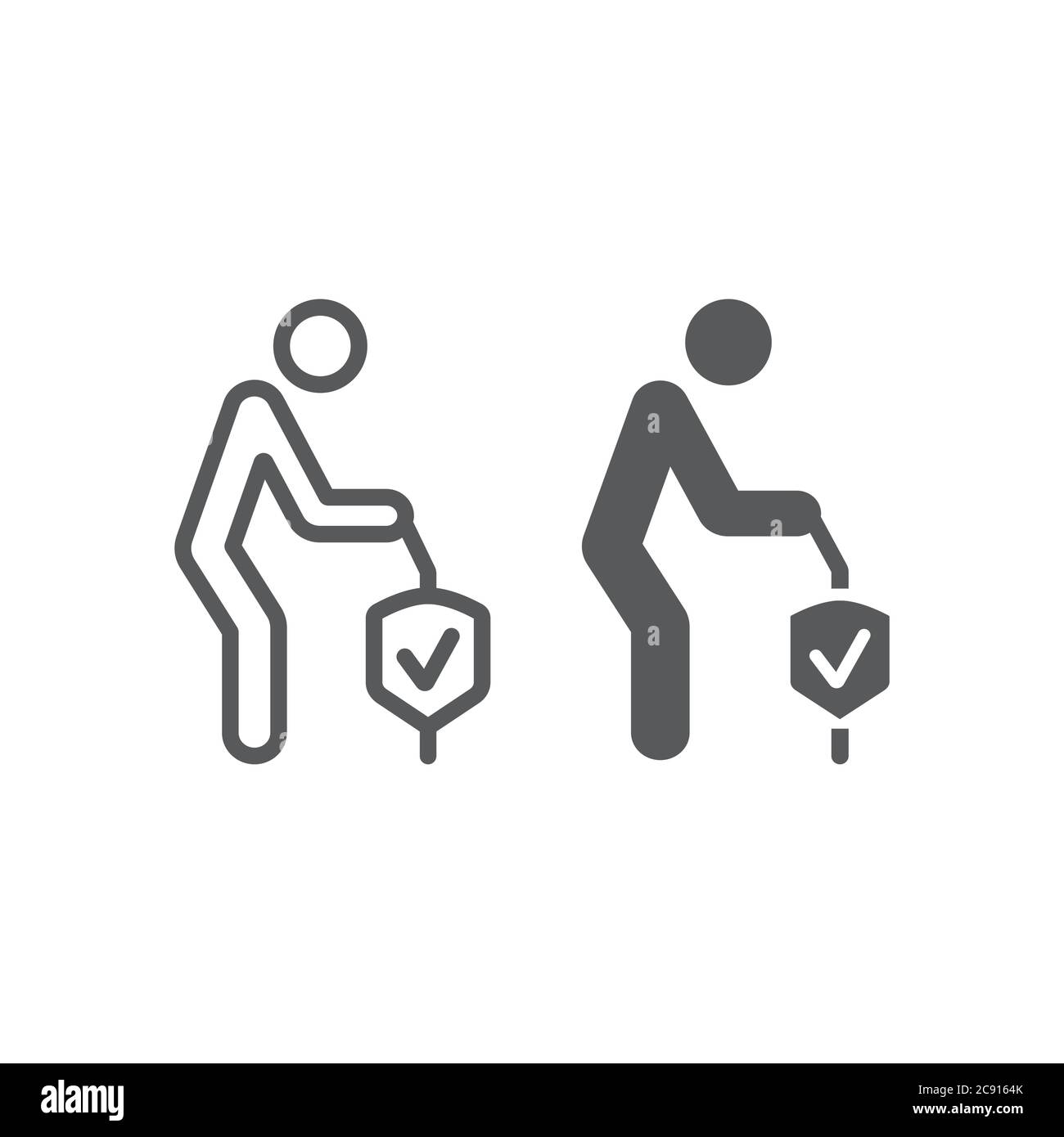 Pension insurance line and glyph icon, human and protection, old people ...