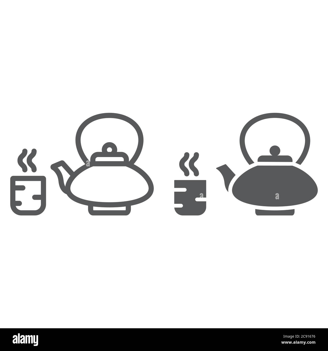 Japanese tea line and glyph icon, asian and drink, kettle and cup sign ...