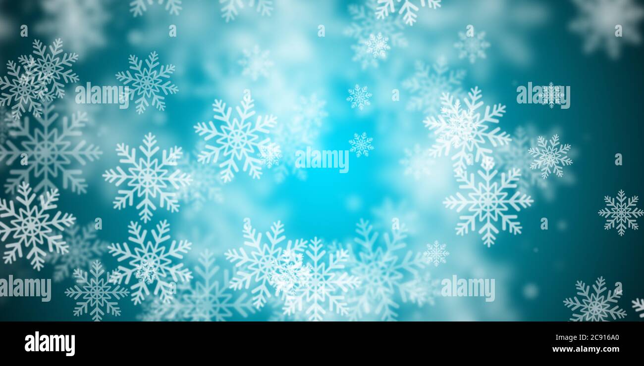 Flying snowflakes over light blue background Stock Photo - Alamy