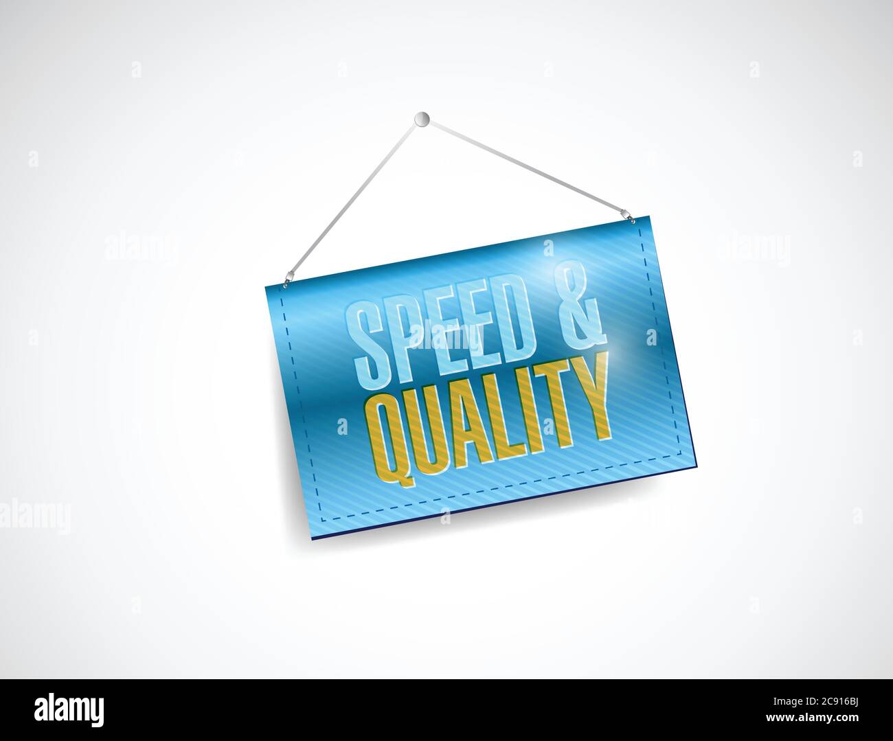 Speed and quality hanging banner illustration design over a white ...