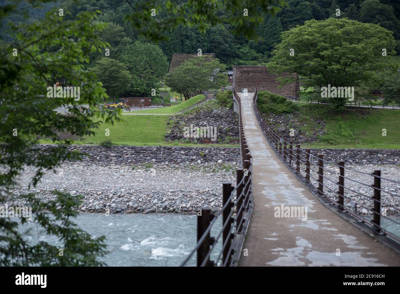 Shirakawa-go, Japan, 07-24-2020 , Bridge that connect the tourist ...