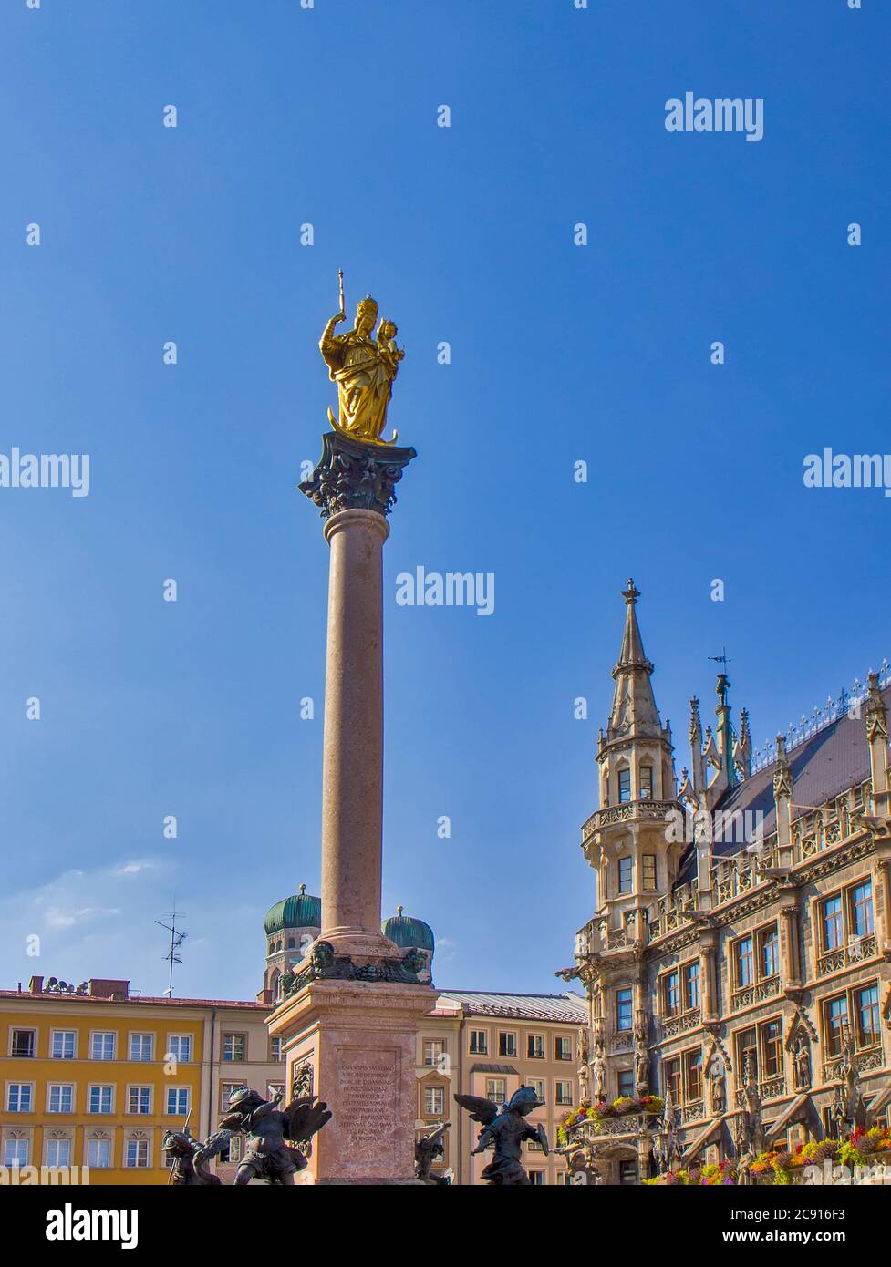 Marian column located on the Marienplatz in Munich, Germany Stock Photo ...