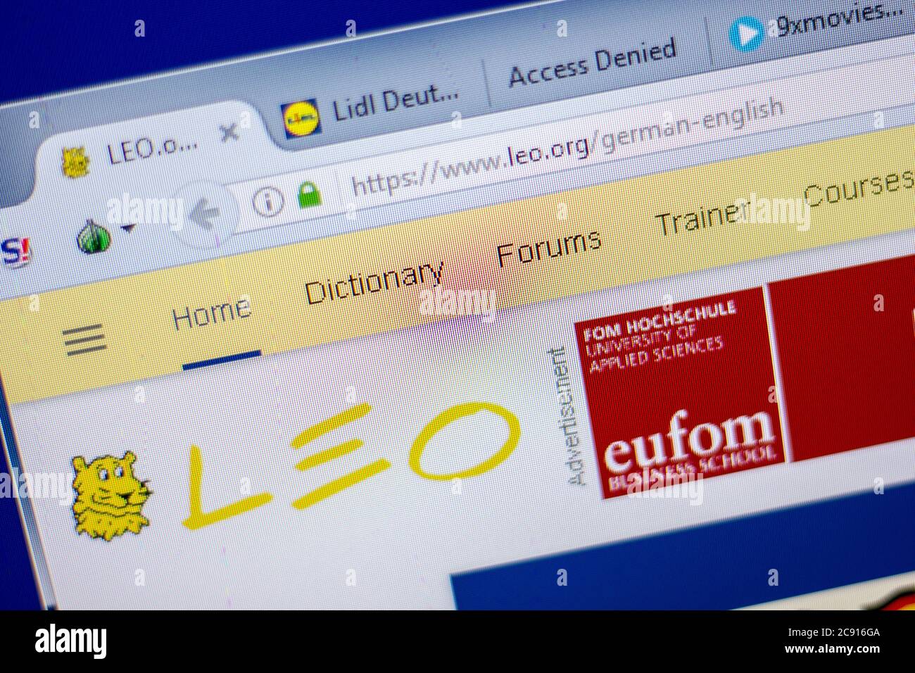 Ryazan, Russia - June 05, 2018: Homepage of Leo website on the display ...