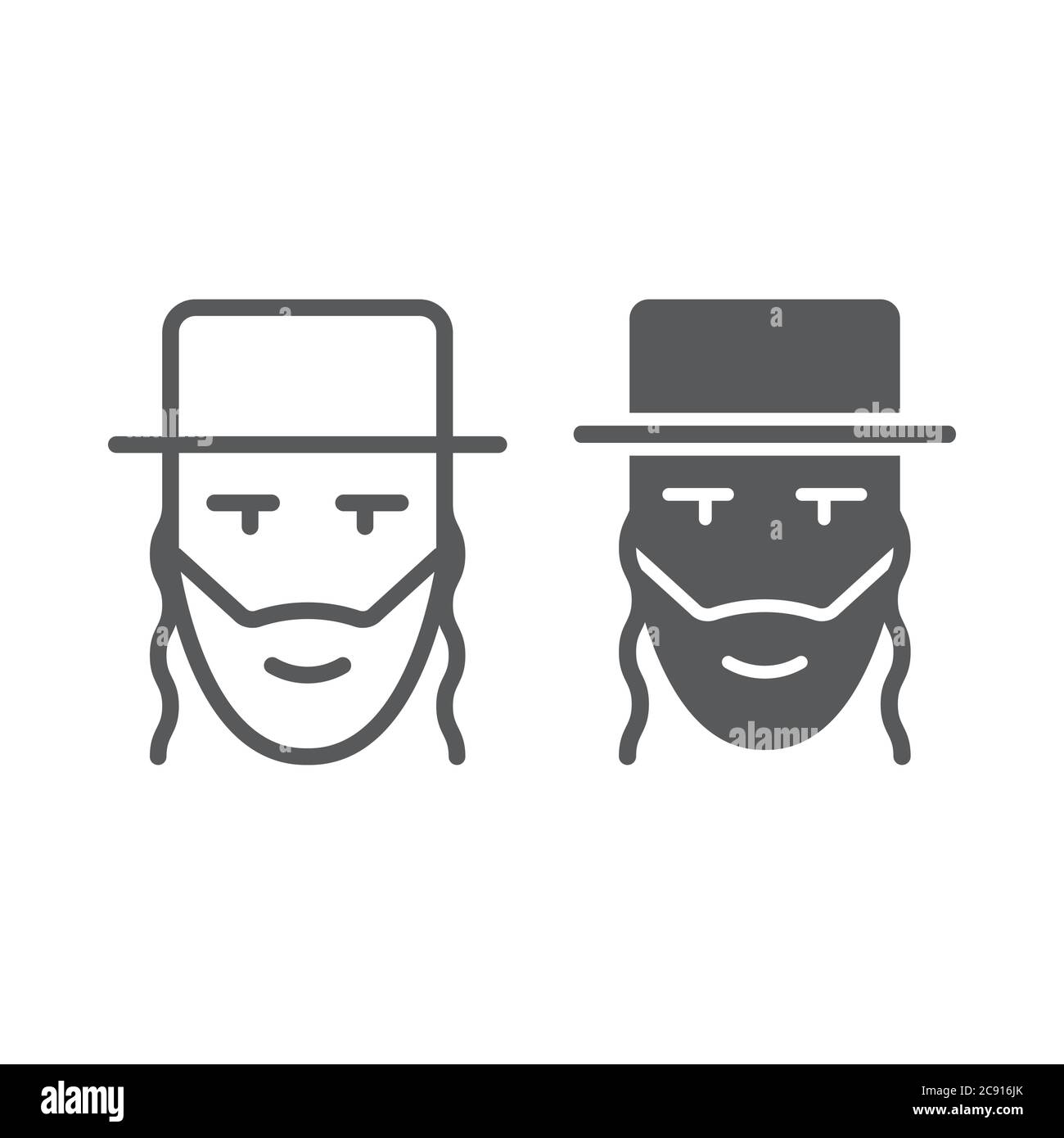 Rabbi line and glyph icon, israel and person, jewish man sign, vector ...