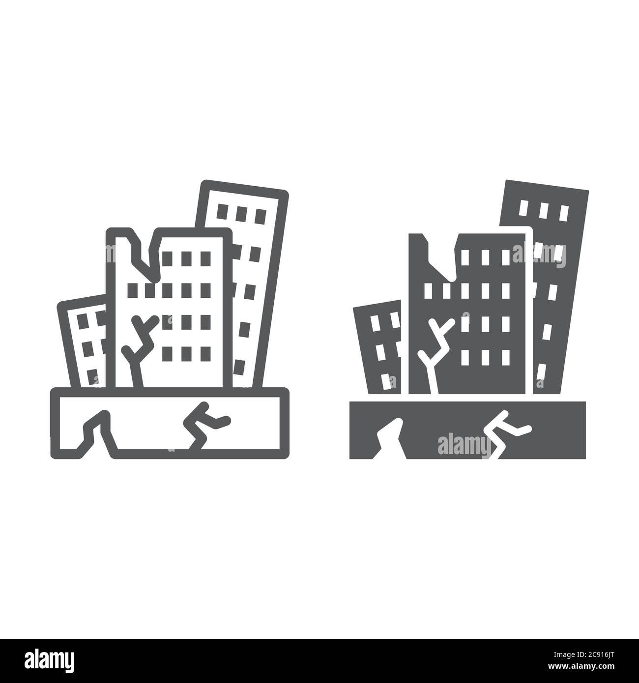 Earthquake line and glyph icon, disaster and damage, house crash sign ...