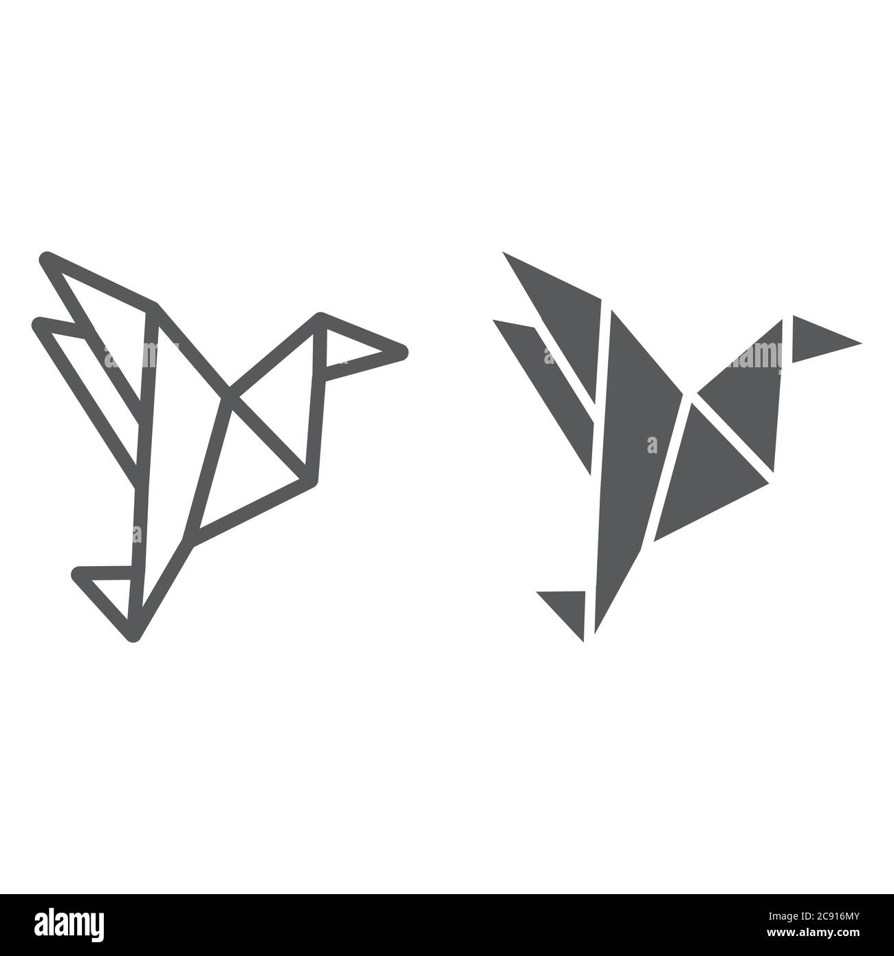 Origami line and glyph icon, geometric and asian, paper bird sign ...