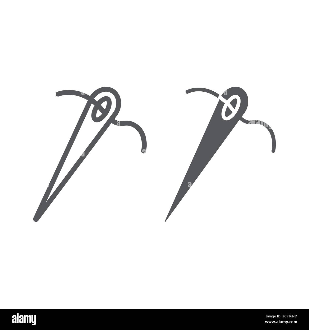 Sewing needle line and glyph icon, tailor and sew, needlework sign ...