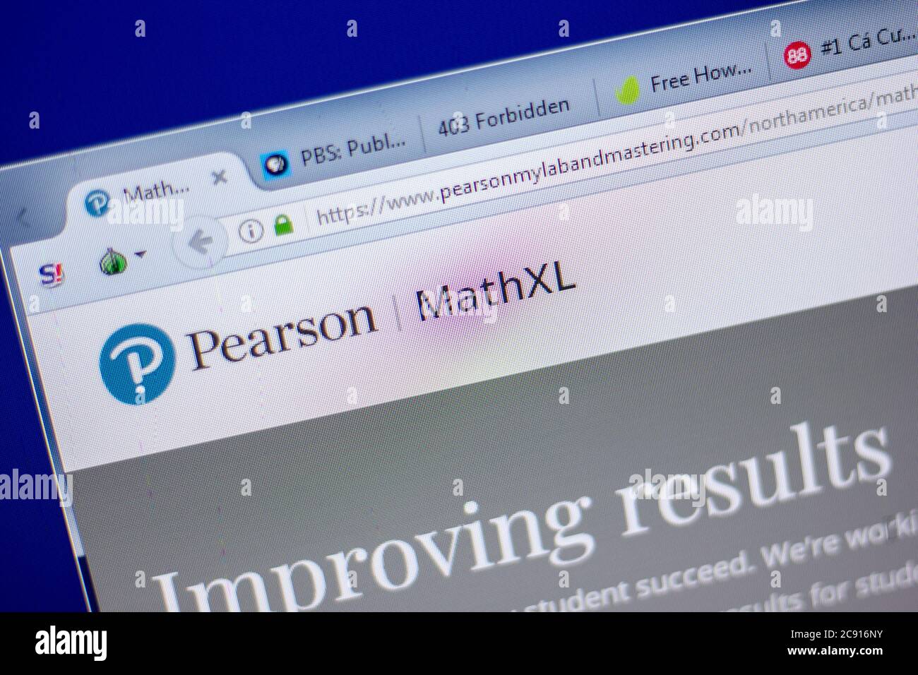 Ryazan, Russia - June 05, 2018: Homepage of PearsonMyLabAndMastering website on the display of ...