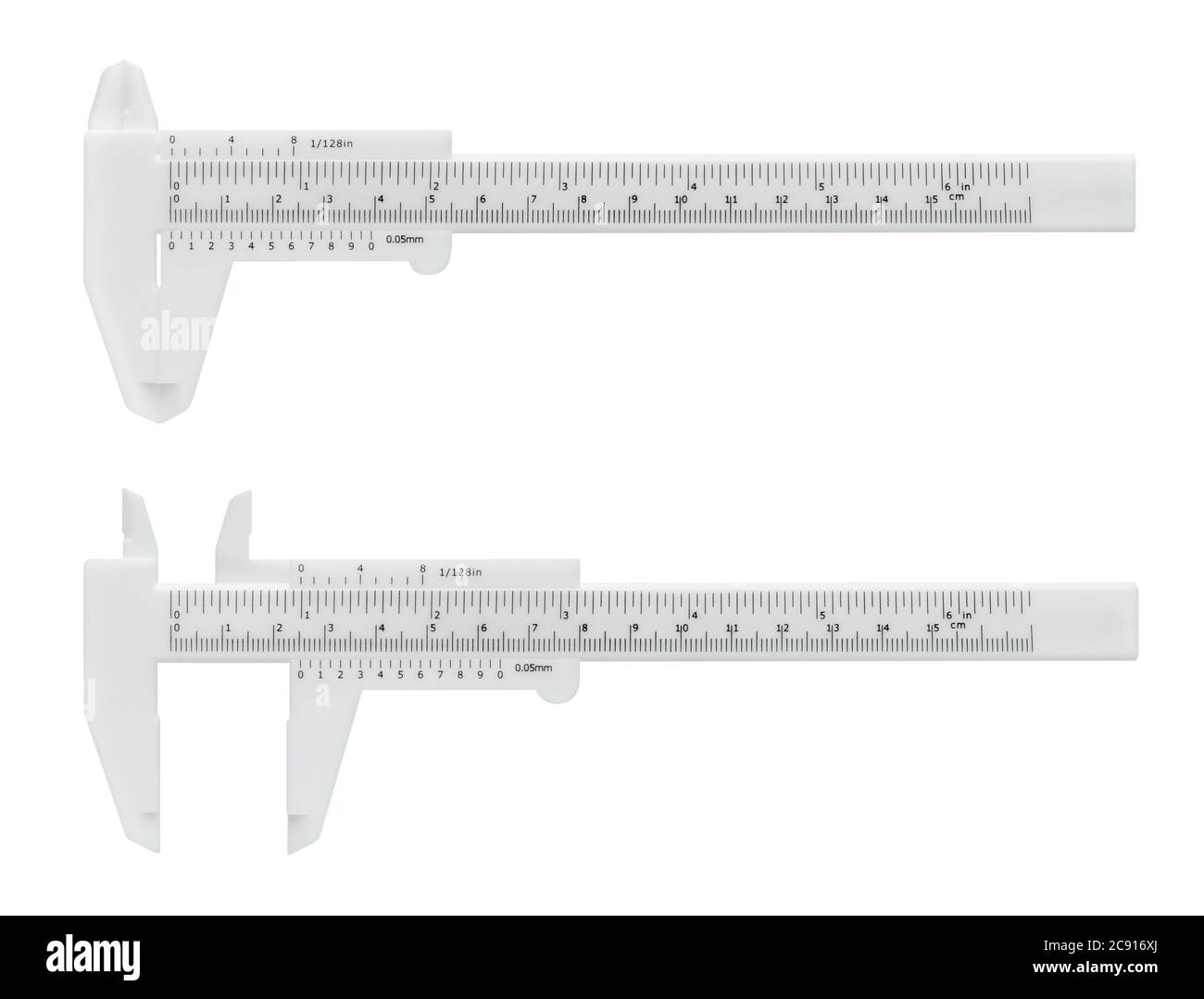 Isolated objects: white calipers, on white background Stock Photo - Alamy