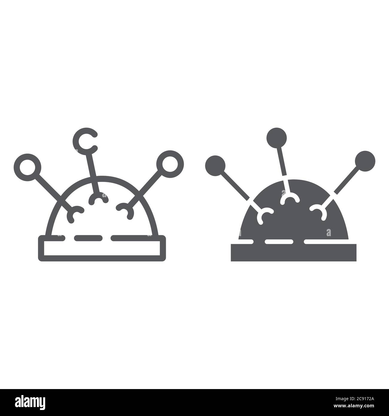 Sewing pins line and glyph icon, tool and sew, needles sign, vector ...