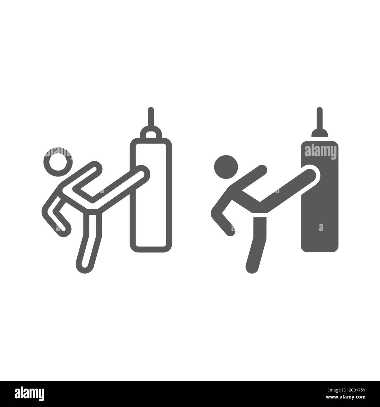 Thai fight line and glyph icon, training and boxer, boxing sign, vector ...