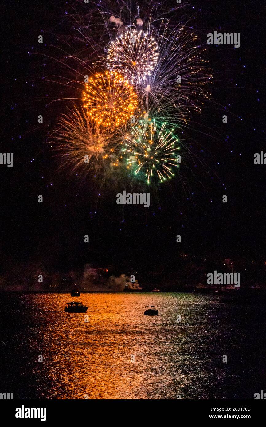 Soft focus background. Festive fireworks on the french seaside ...