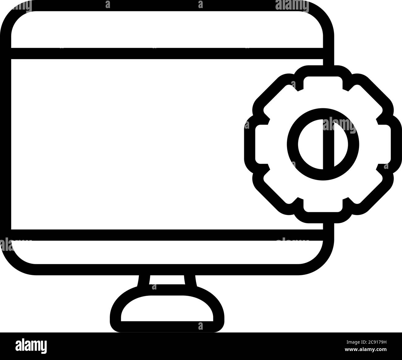 computer with gear wheel icon over white background, line style, vector ...
