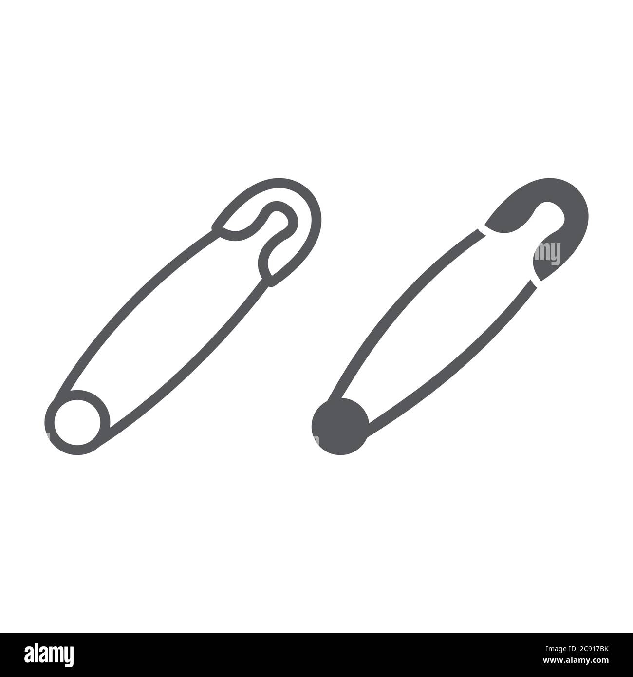 Safety pin line and glyph icon, tool and sew, needle sign, vector ...