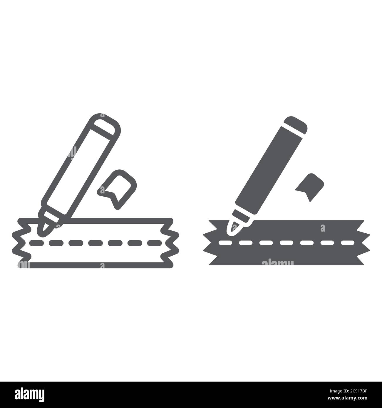 Sewing marker line and glyph icon, craft and sew, clothes marker sign ...