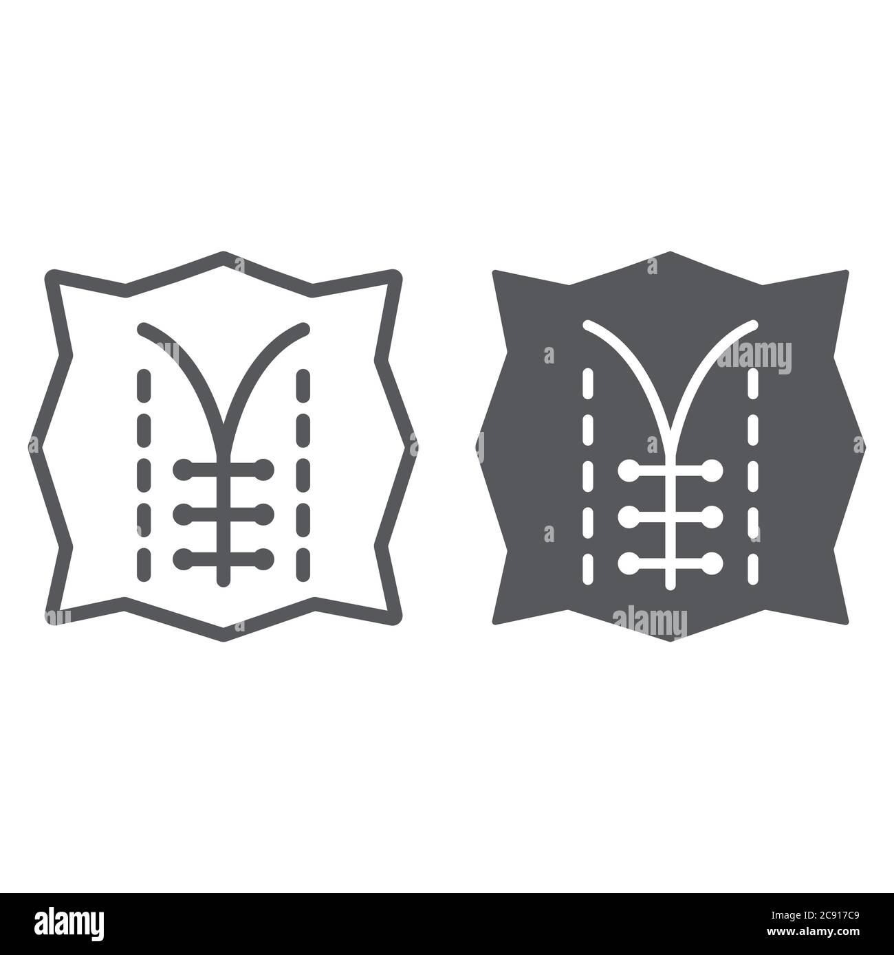 Seam line and glyph icon, dressmaking and sew, textile sign, vector ...