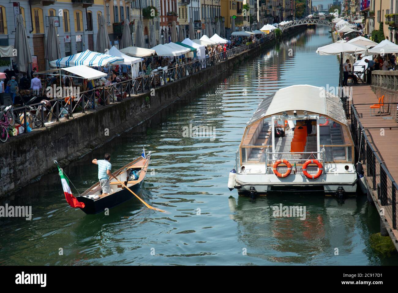 Italy, Lombardy, Milan, Navigli Area, Naviglio Grande, Rowing Boat and ...
