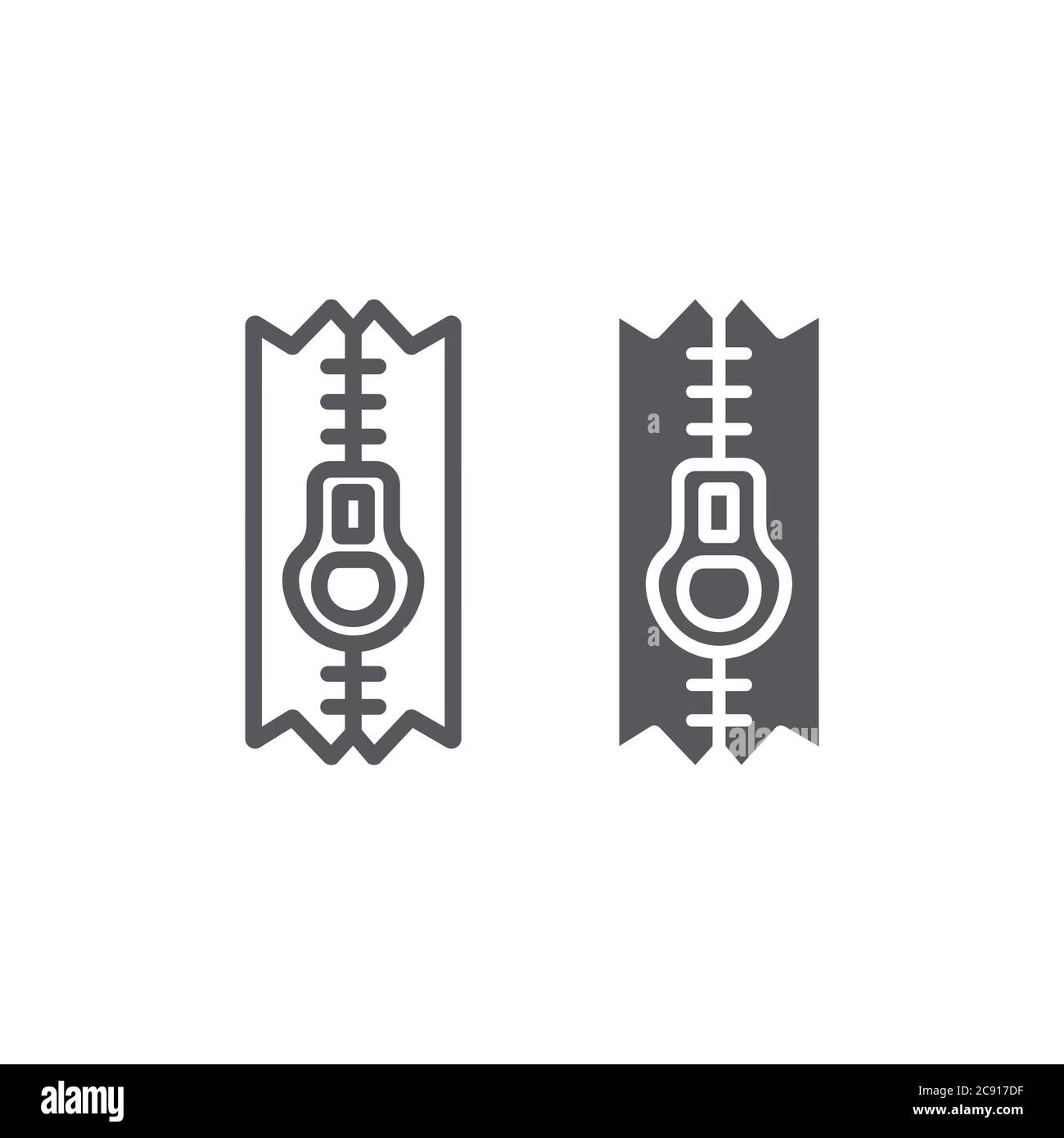 Sewing zip line and glyph icon, tailor and sew, zipper sign, vector ...