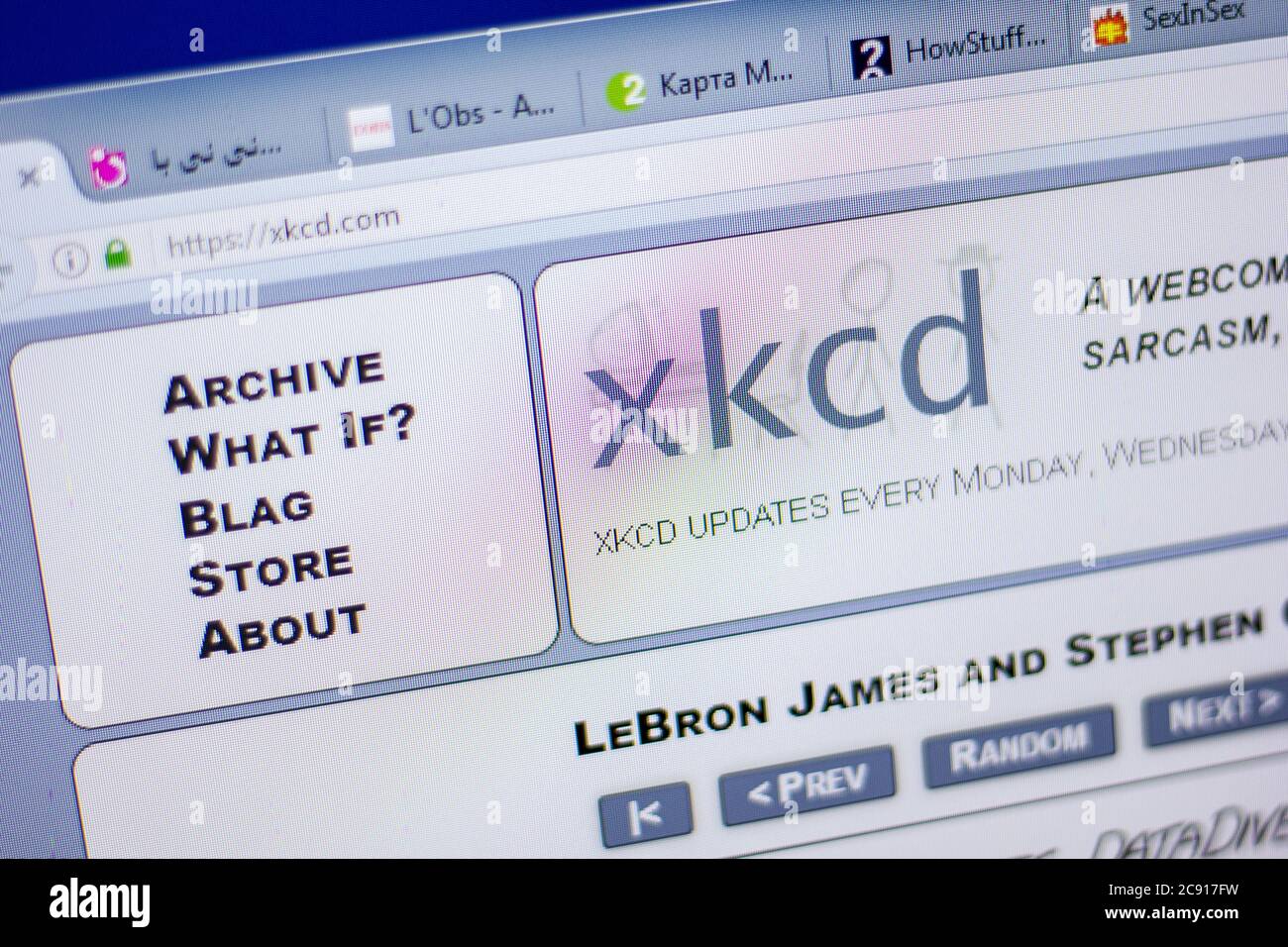 Ryazan, Russia - June 05, 2018: Homepage of XKCD website on the display ...