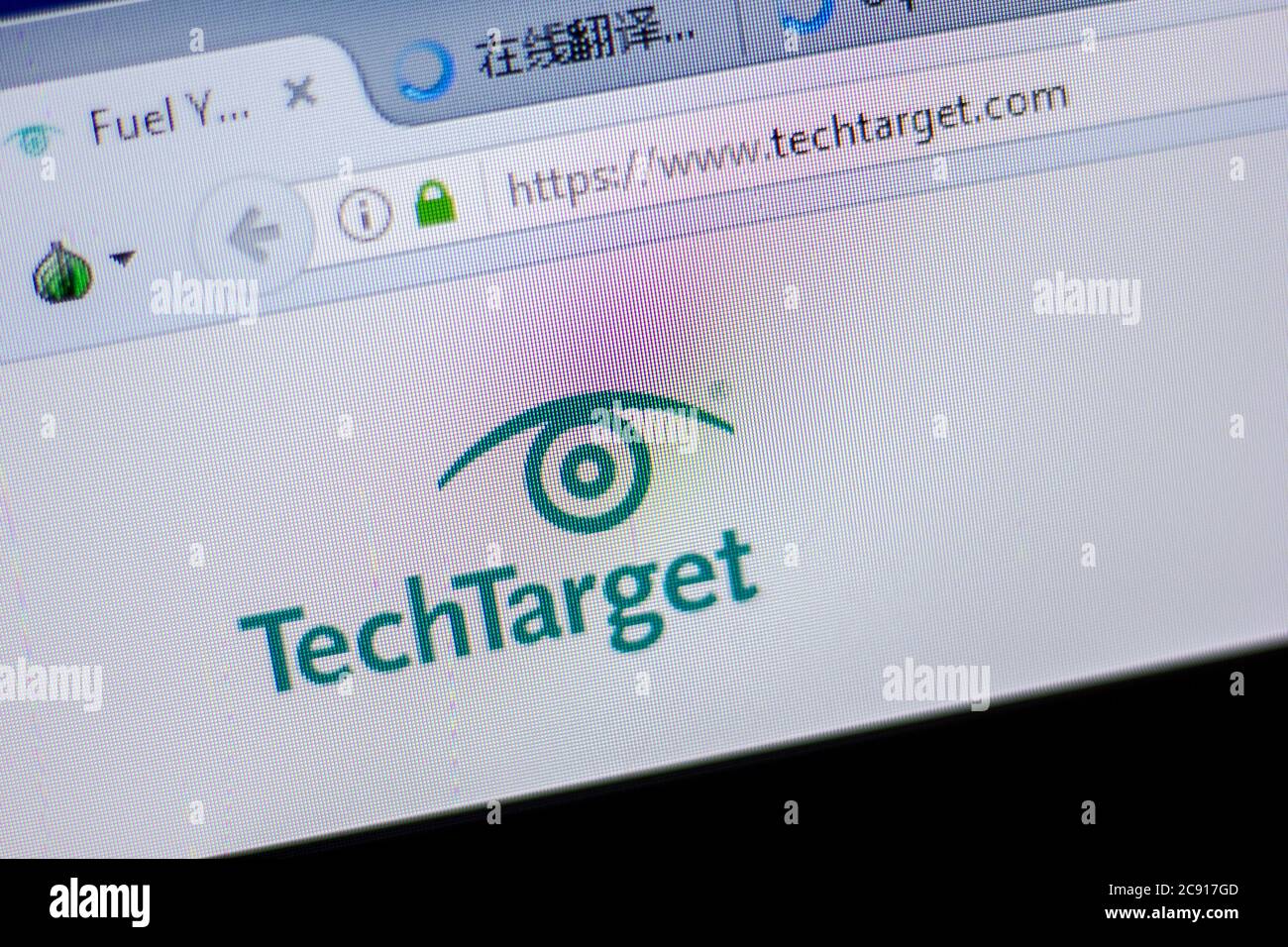 Ryazan, Russia - June 05, 2018: Homepage of TechTarget website on the display of PC, url ...