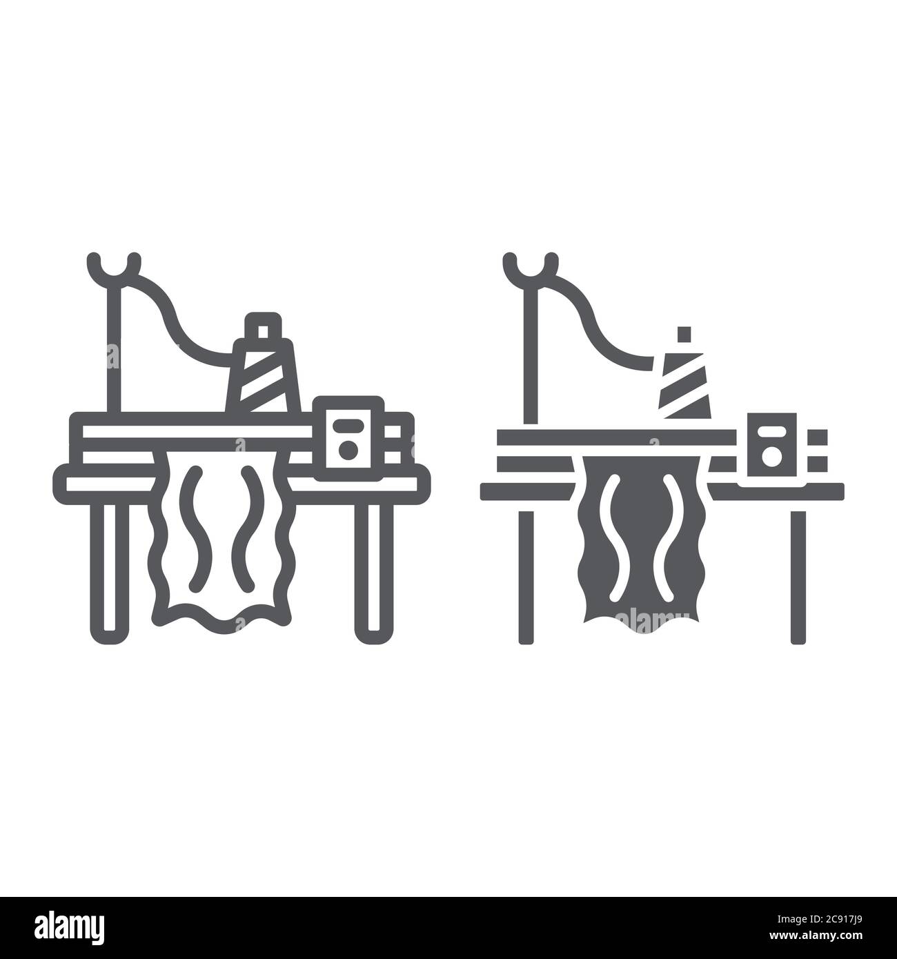 Knitting machine line and glyph icon, embroidery and sew, sewing ...