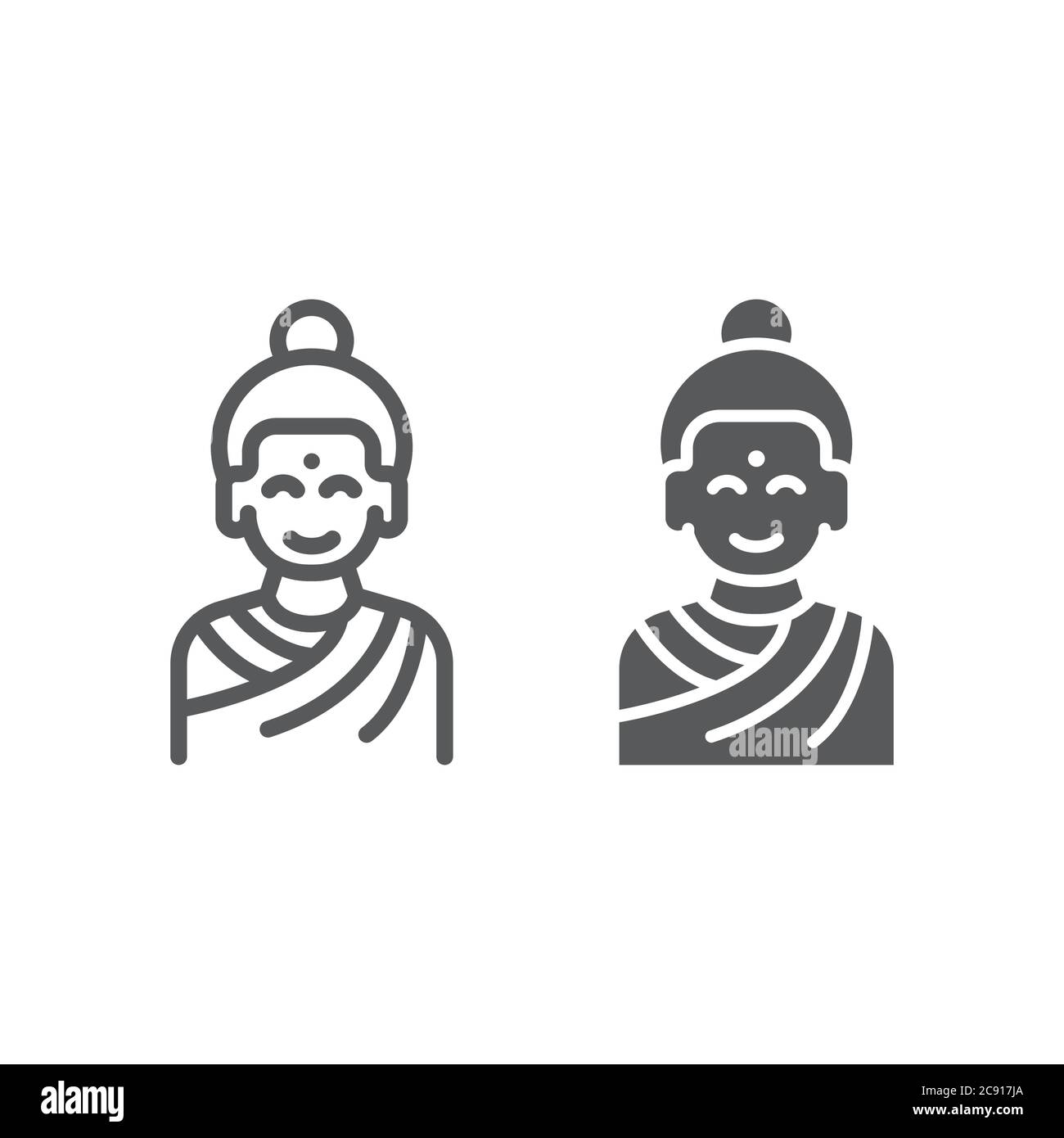 Buddha line and glyph icon, meditation and buddhism, meditating person ...