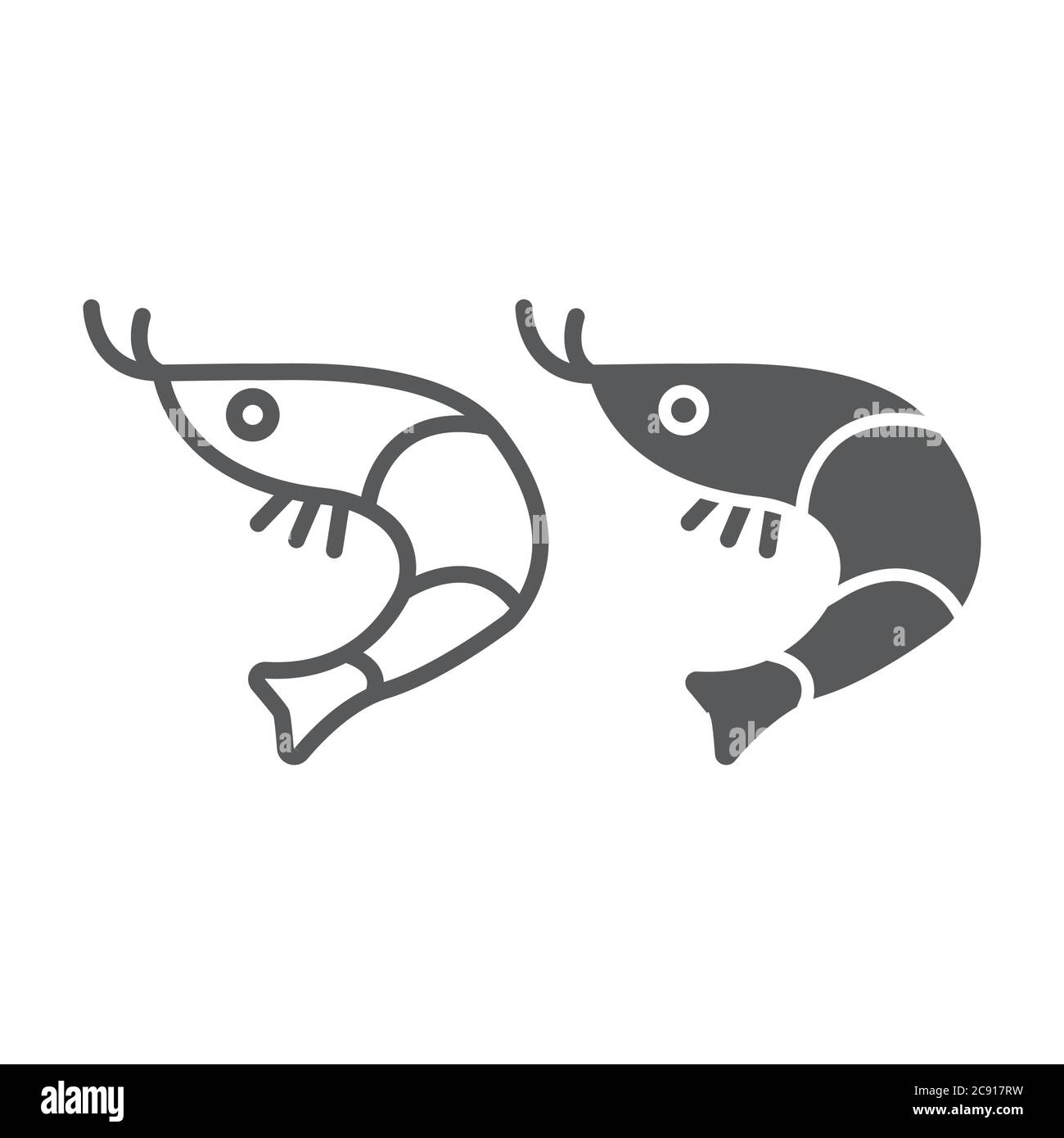 Shrimp line and glyph icon, animal and sea, ocean food sign, vector ...