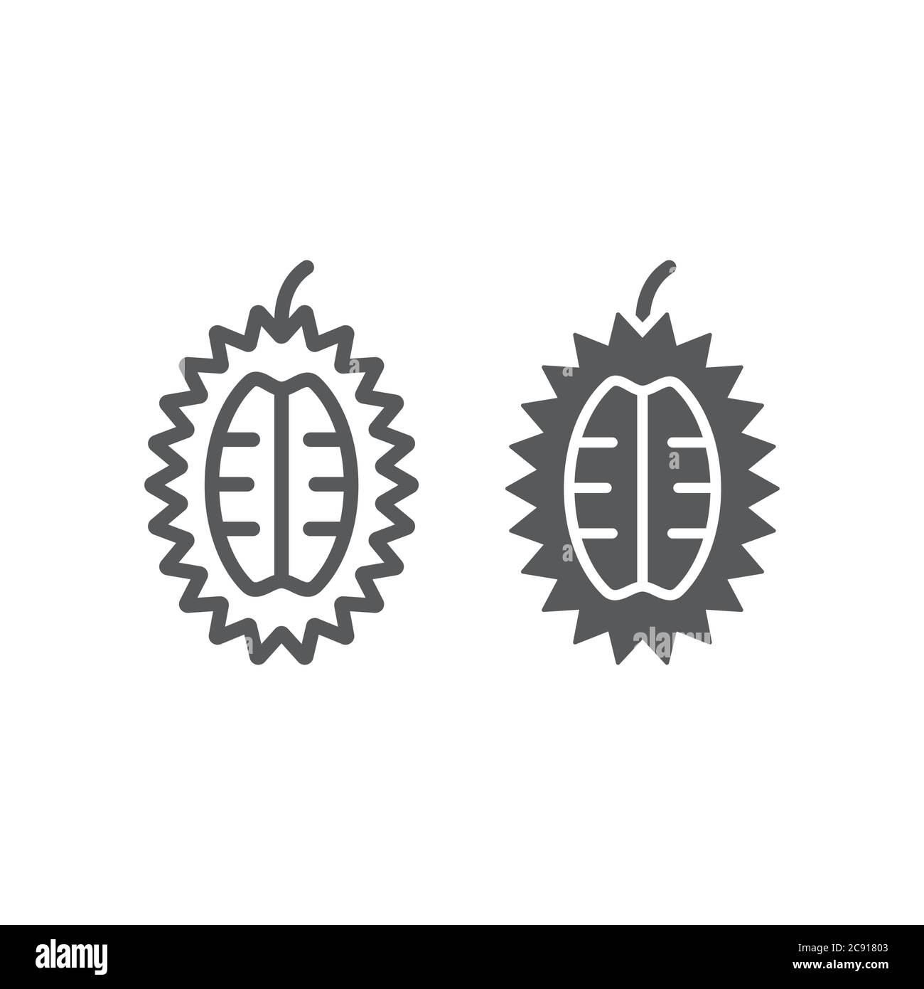 Durian line and glyph icon, food and tropical, exotic fruit sign ...