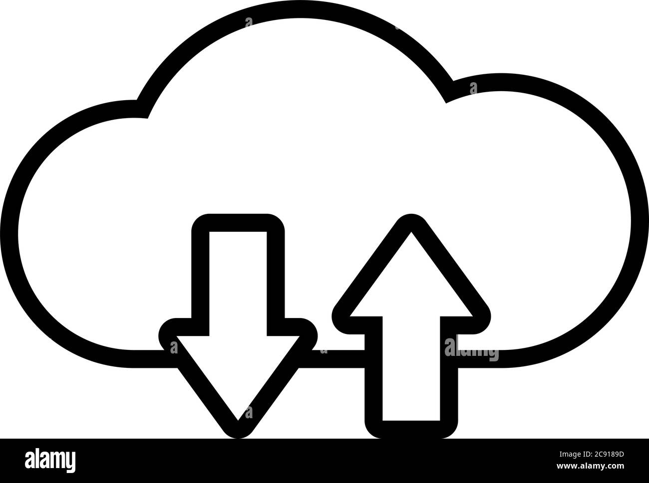 cloud storage with upload and dowload arrows icon over white background, line style, vector ...