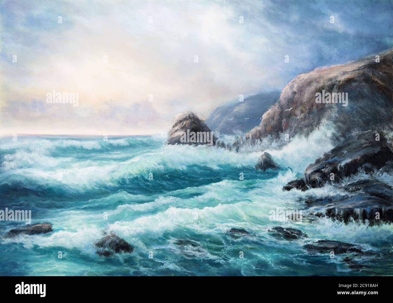 Original oil painting of Ocean and cliffs on canvas.Modern Impressionism Stock Photo - Alamy