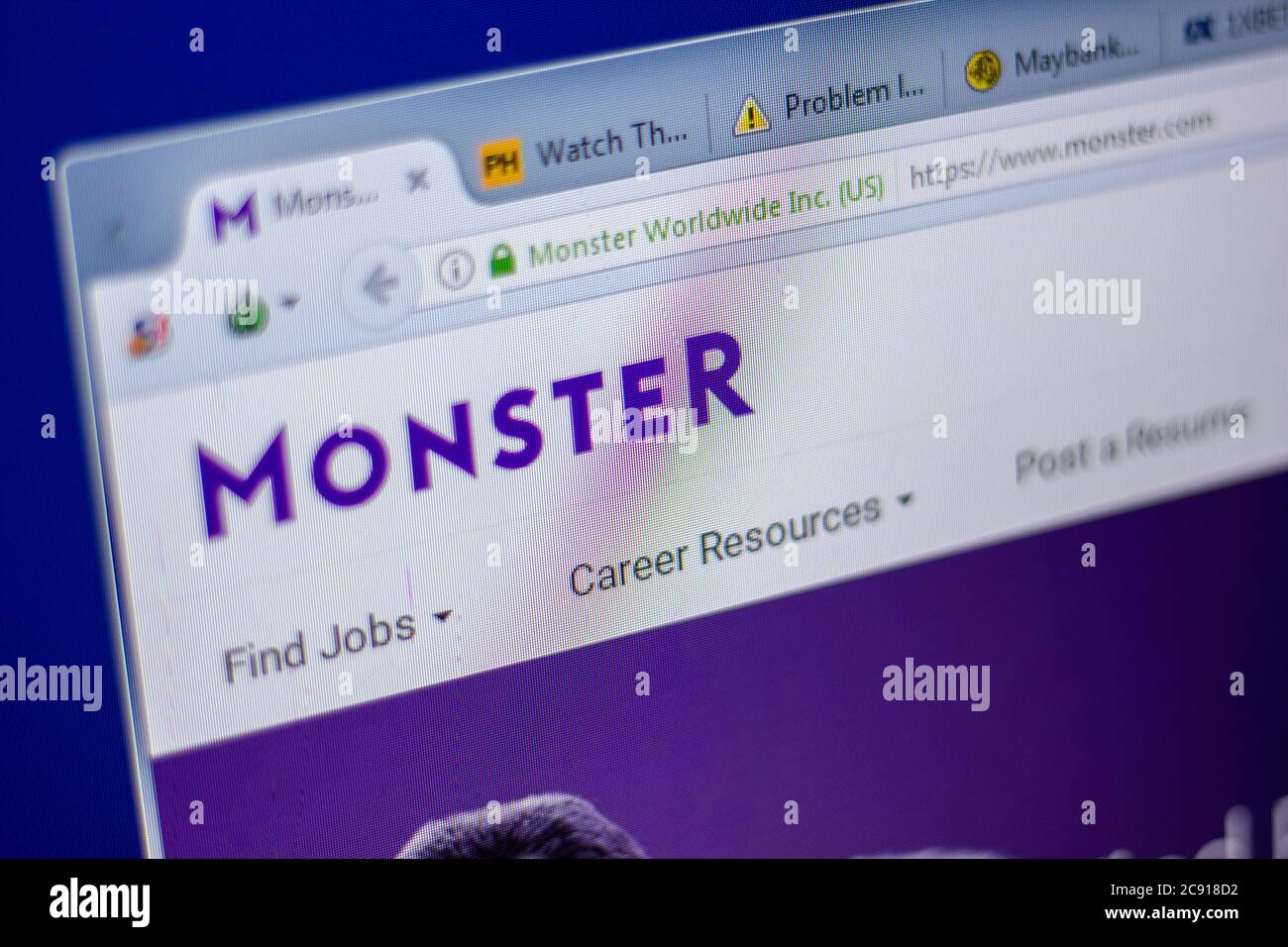 Ryazan, Russia - June 05, 2018: Homepage of Monster website on the ...