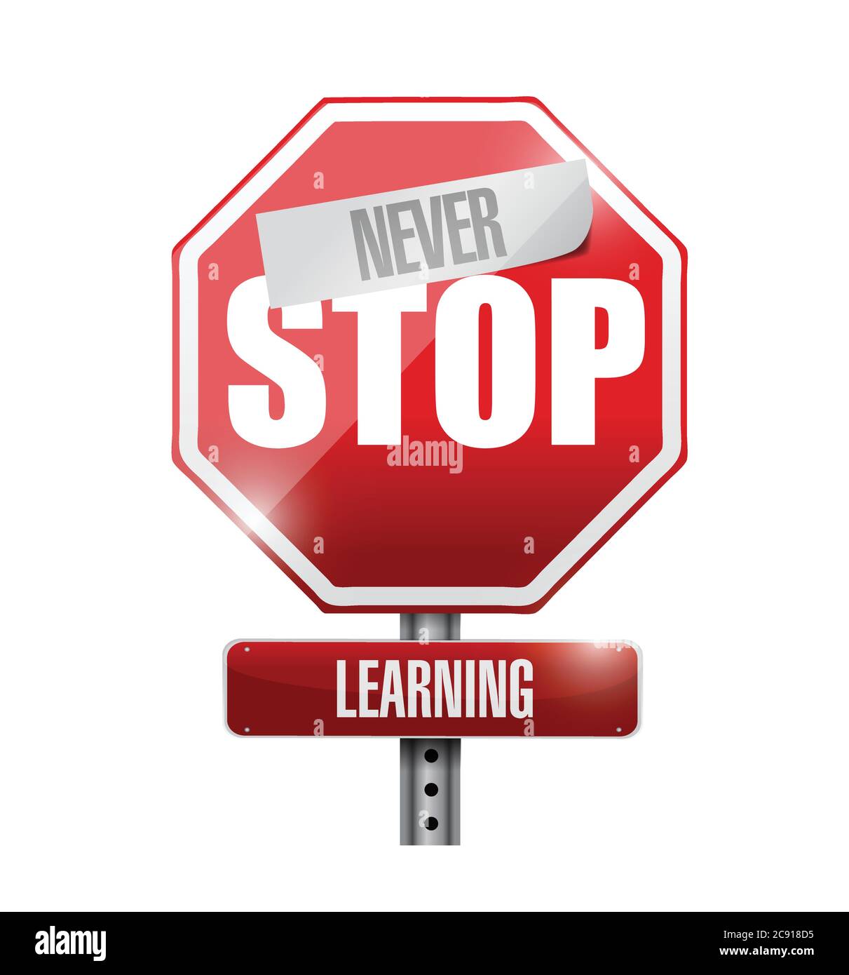 Never stop learning road sign illustration design over a white ...