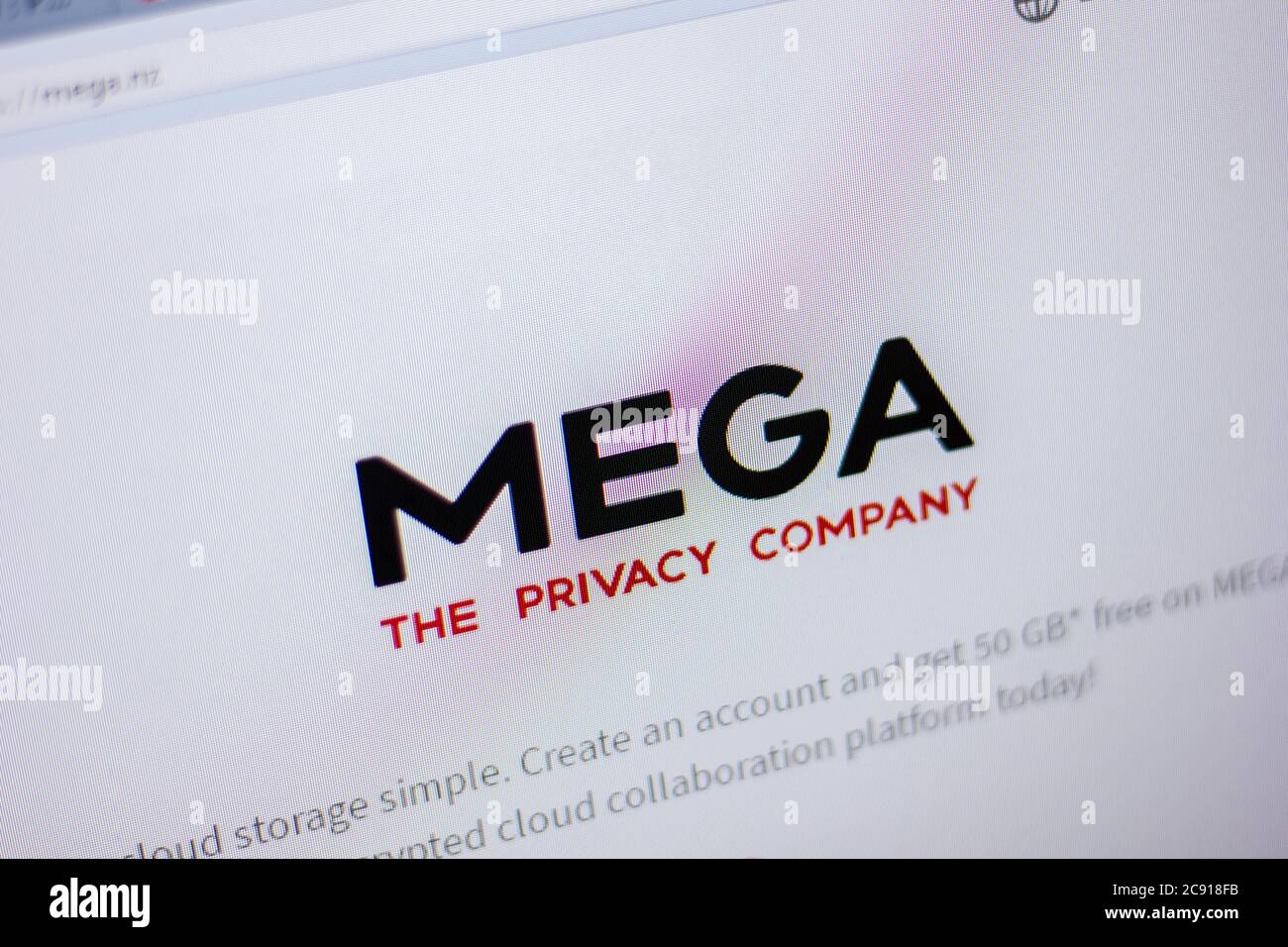 Ryazan, Russia - June 05, 2018: Homepage of Mega website on the display ...