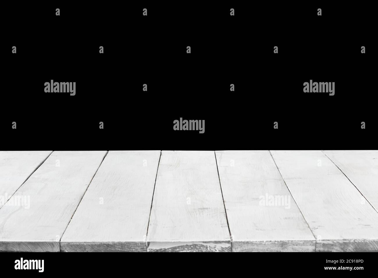 Empty perspective, white wooden boards or desktop against black ...