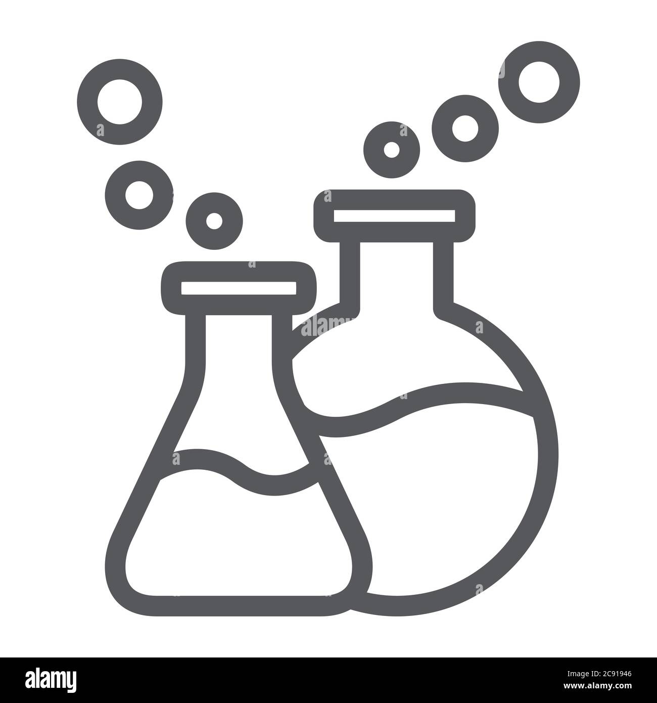 Lab glassware line icon, science and laboratory, chemical flasks sign ...