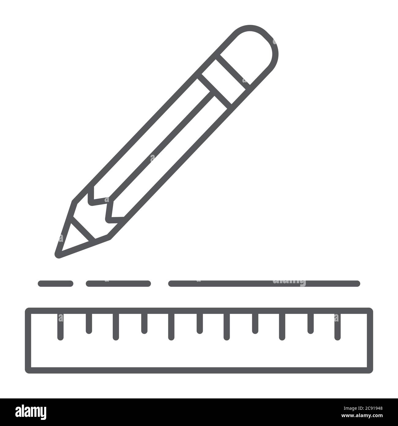 Ruler and pencil thin line icon, instrument and school, drawing ...