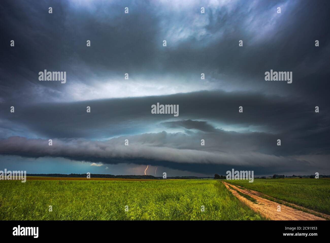 Supercell storm clouds with intense tropic rain and lightning Stock ...